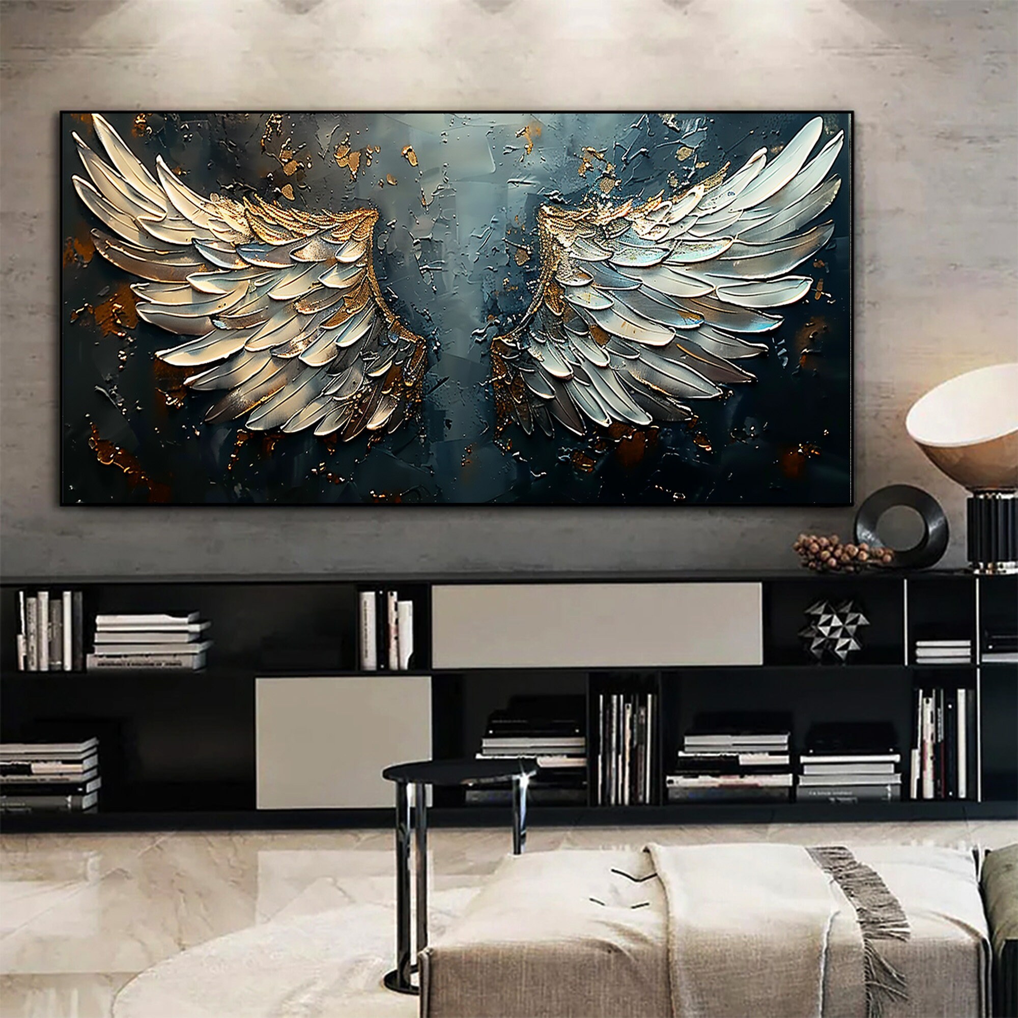 Large Original Angel Wing Oil Painting on Canvas, Abstract Textured ...