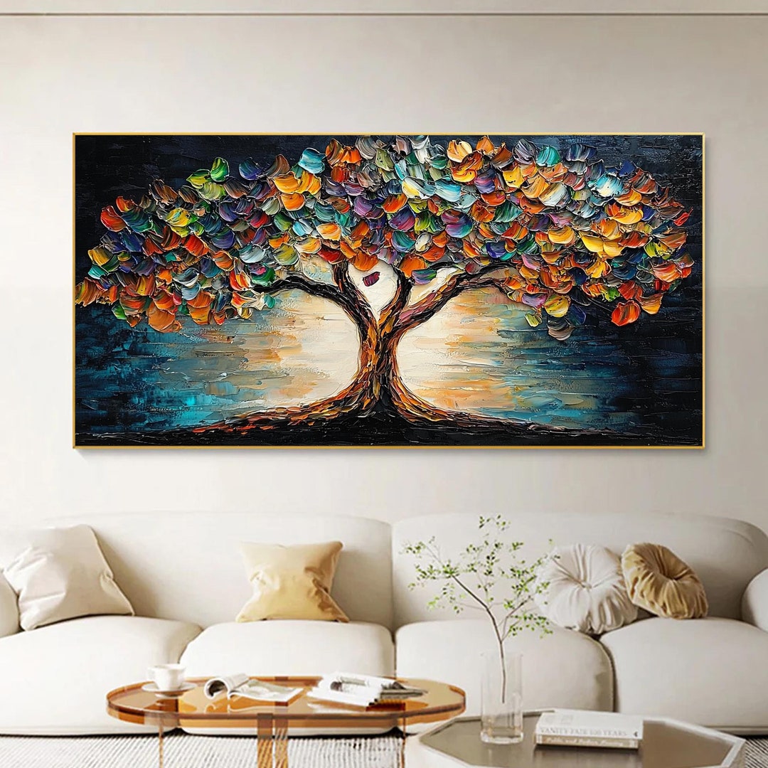 Original Tree of Life Oil Painting on Canvas, Abstract Texture Colorful ...