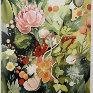 Original Green Flower Oil Painting on Canvas, Abstract Floral Painting ...