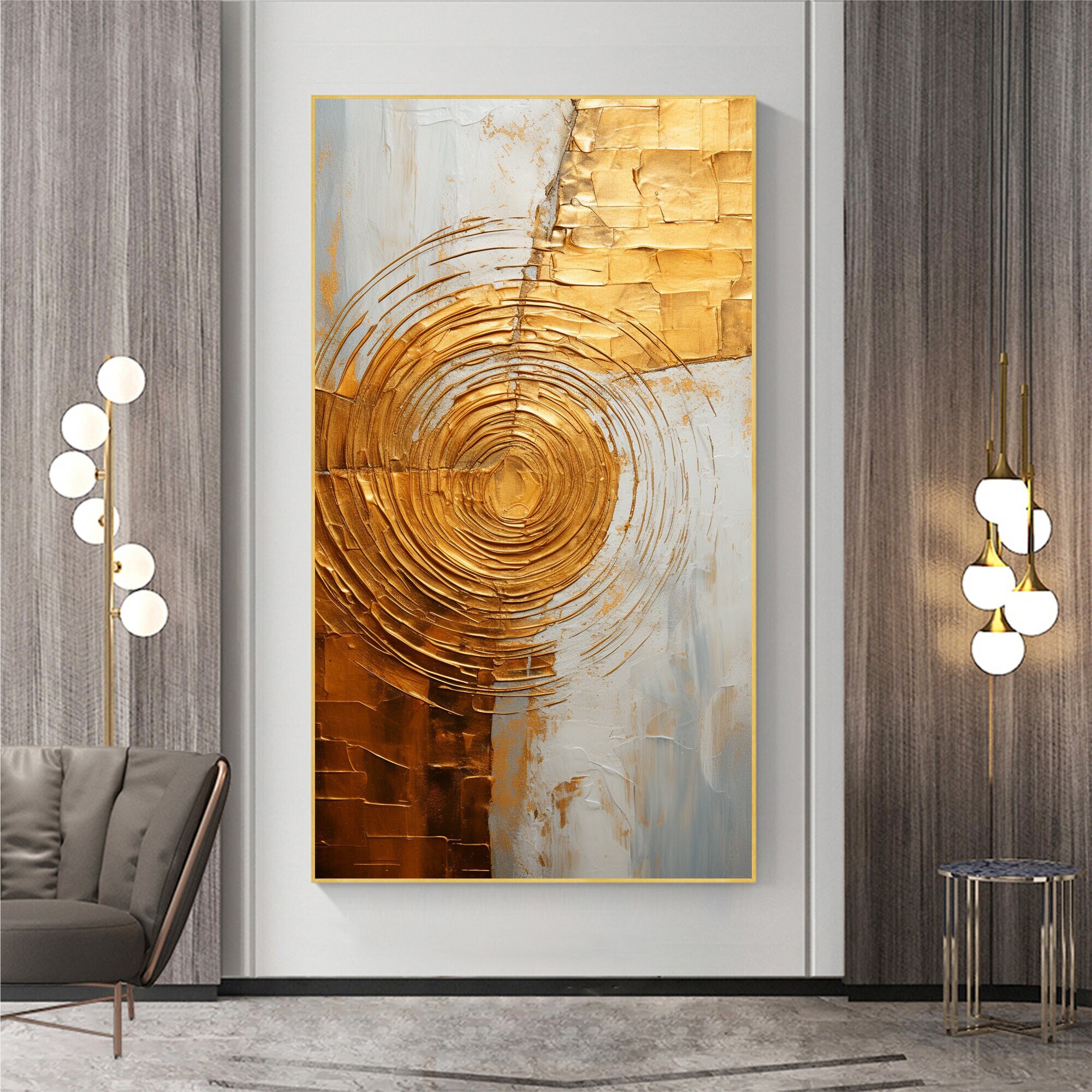 Abstract Gold Circle Oil Painting on Canvas Large Wall Art - Etsy