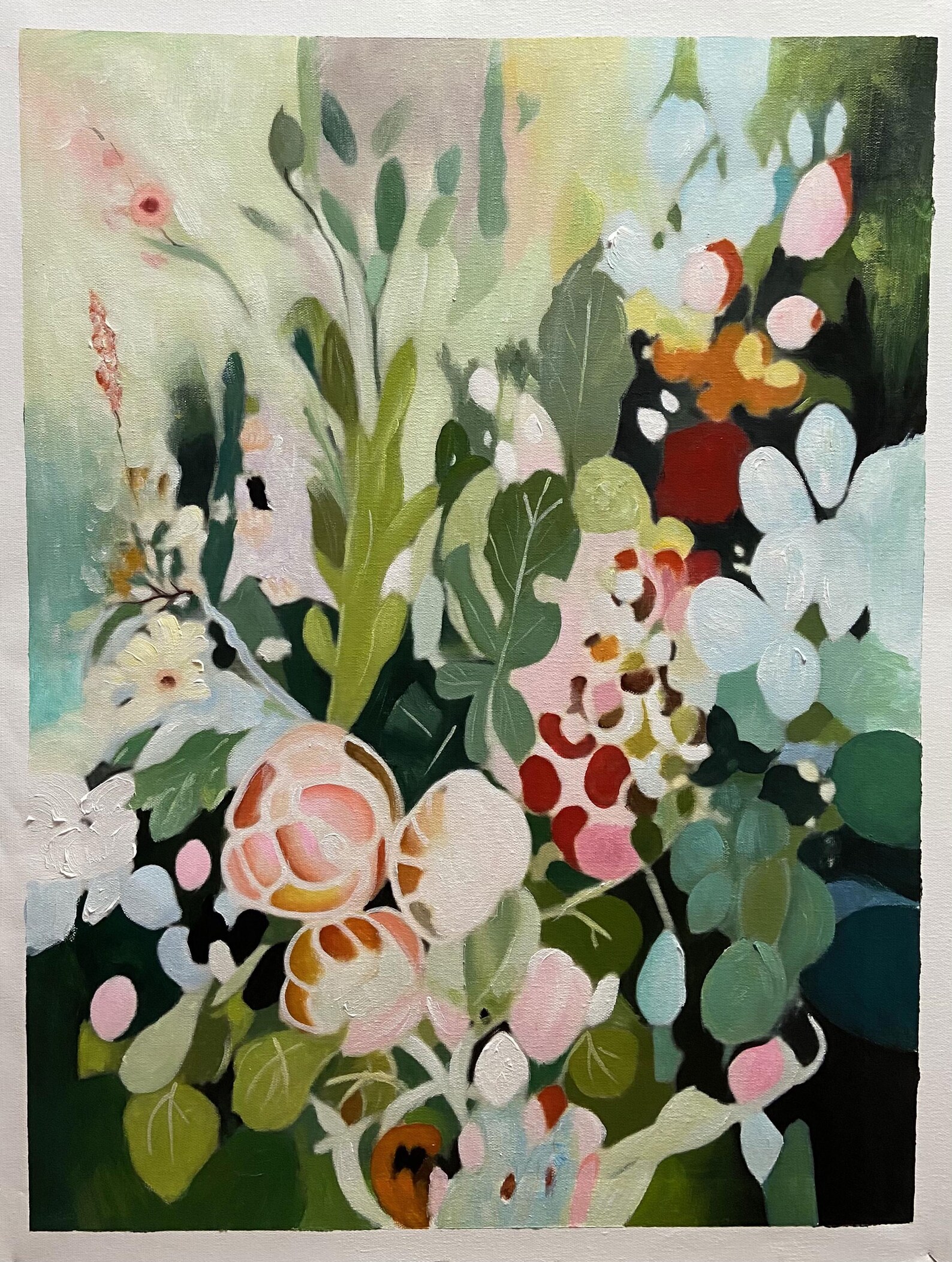 Original Green Flowers Oil Painting on Canvas, Abstract Modern Floral ...
