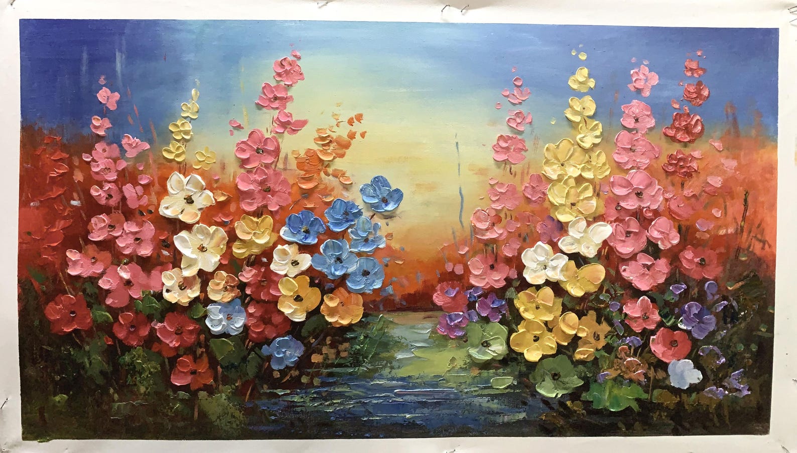 Abstract Flower Landscape Oil Painting on Canvas, Large Wall Art ...