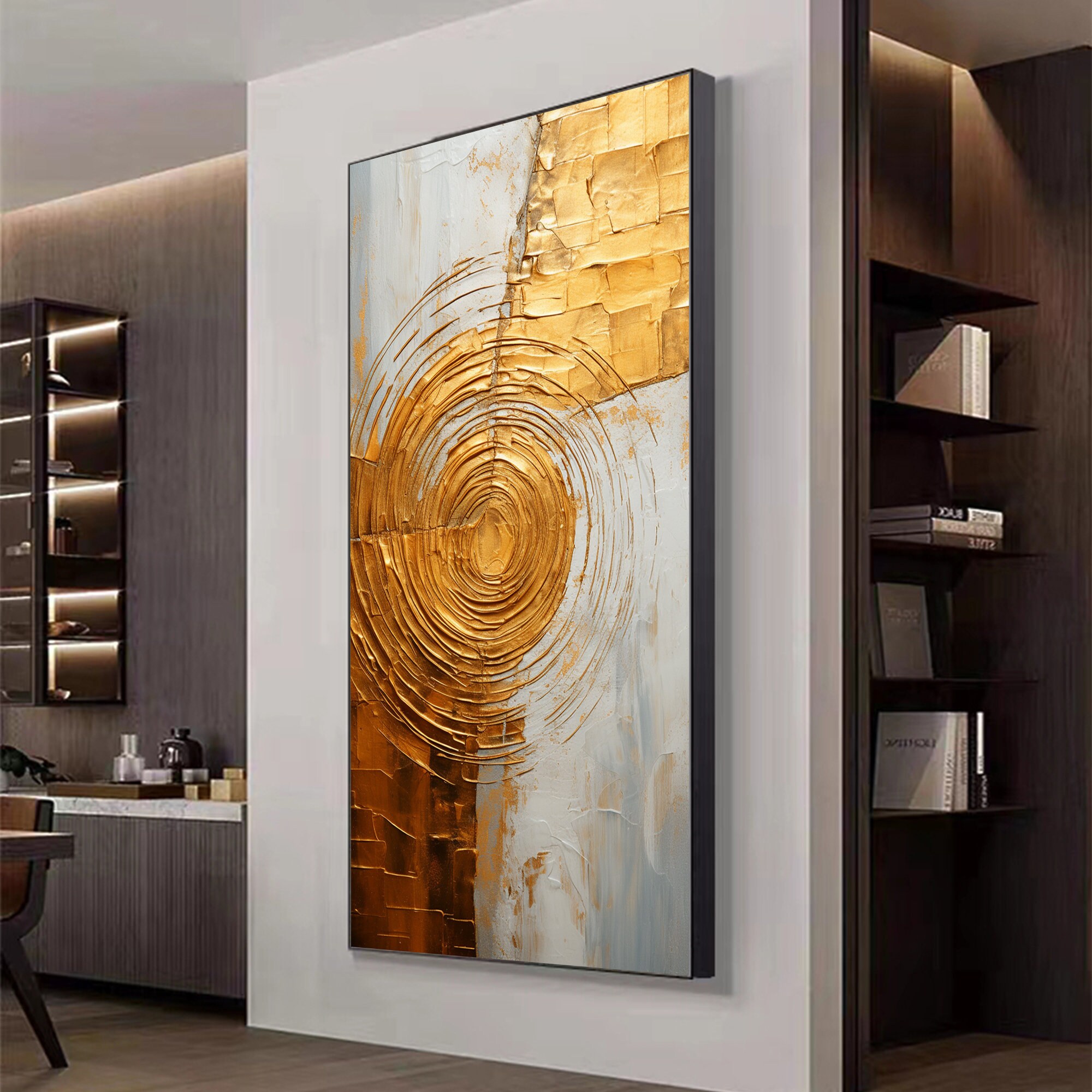 Abstract Gold Circle Oil Painting on Canvas Large Wall Art - Etsy