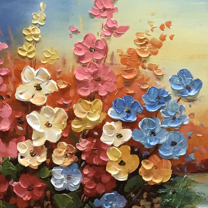Abstract Flower Landscape Oil Painting on Canvas, Large Wall Art ...