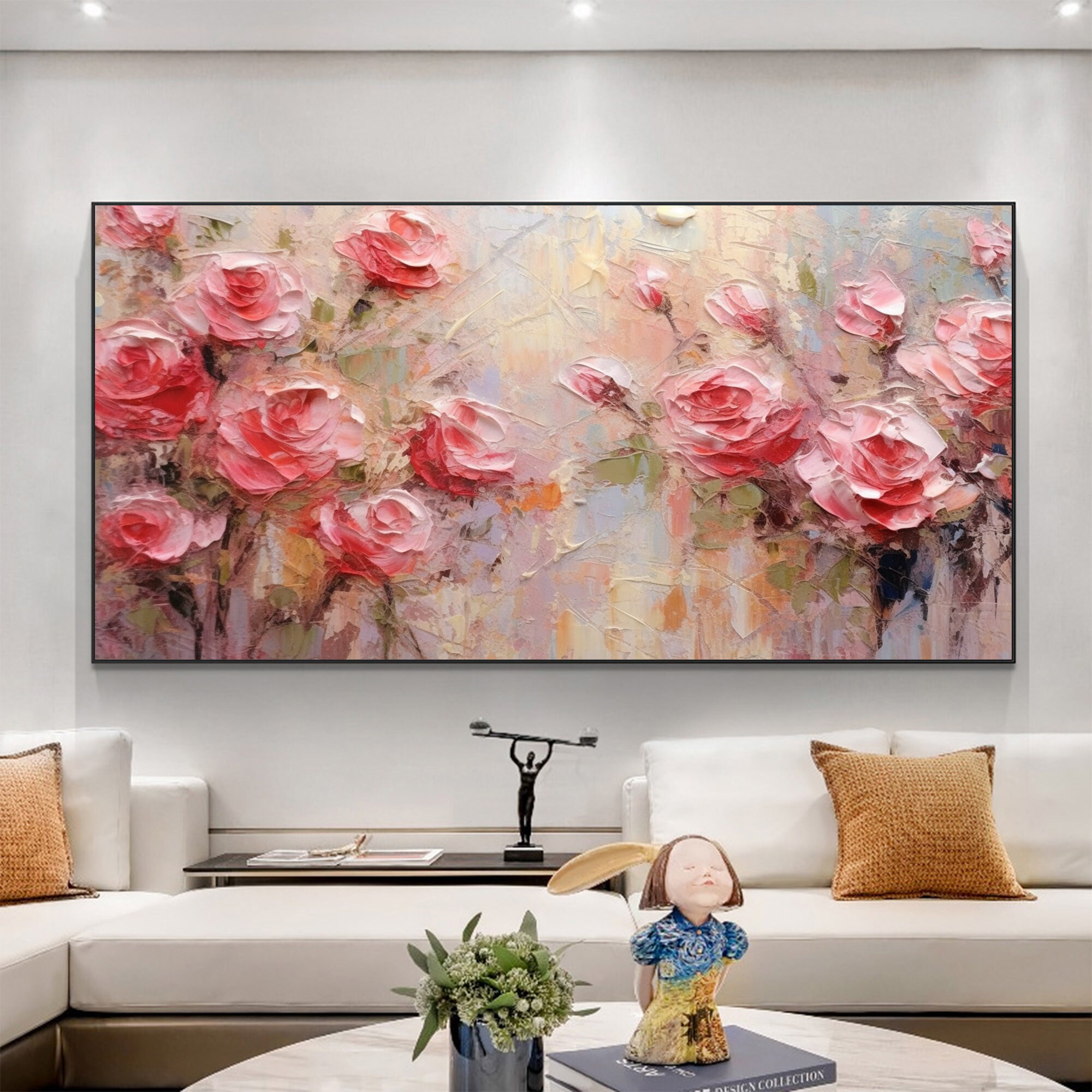 Abstract Rose Flower Oil Painting on Canvas, Large Wall Art, Original ...