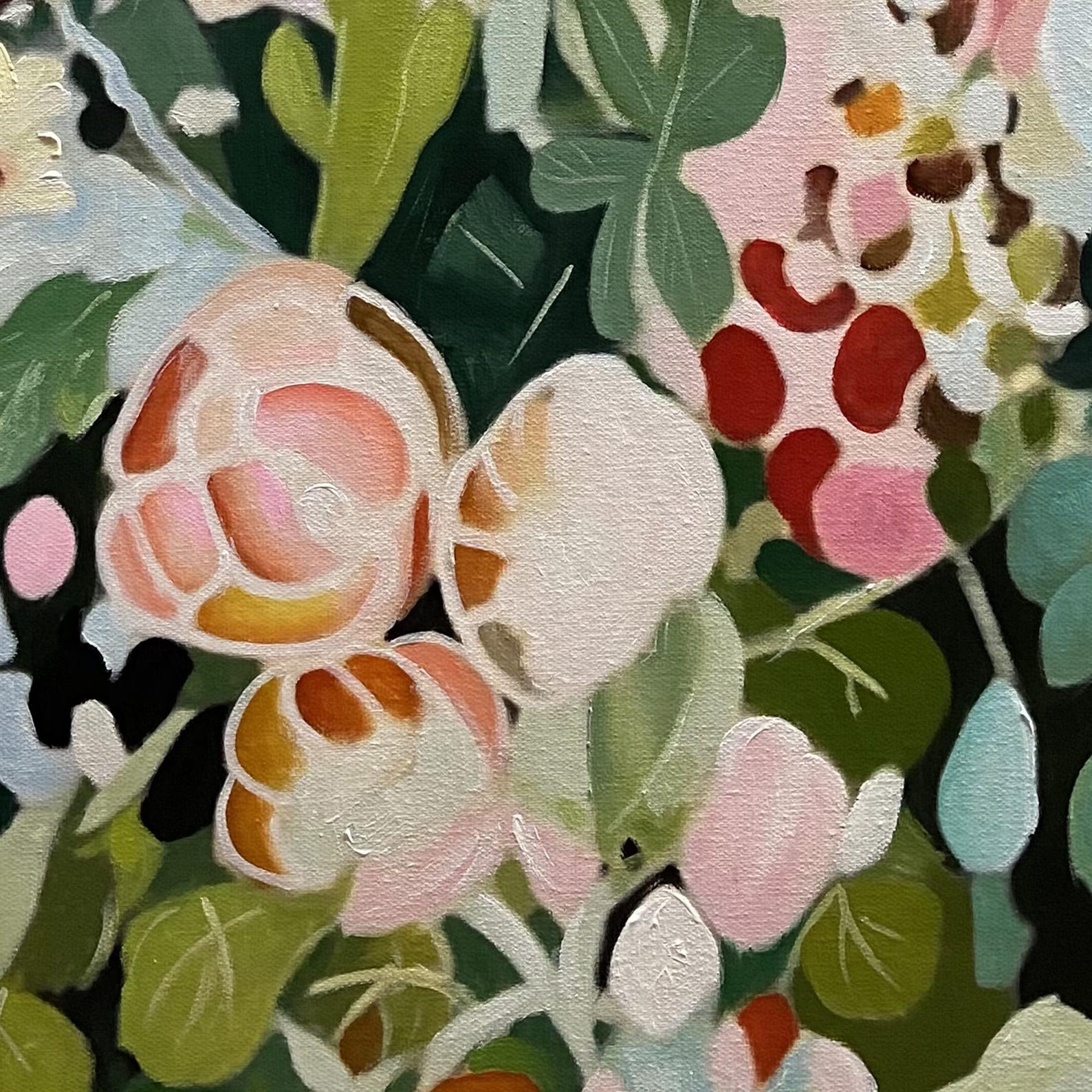 Original Green Flowers Oil Painting on Canvas, Abstract Modern Floral ...