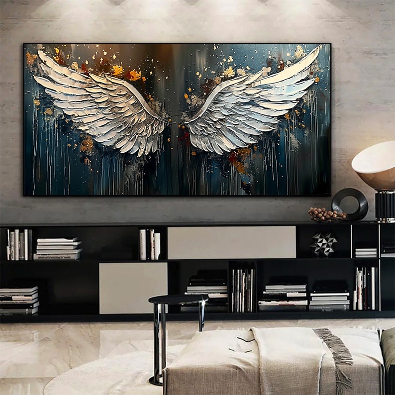 Original Angel Wing Oil Painting on Canvas, Large Wall Art, Abstract ...
