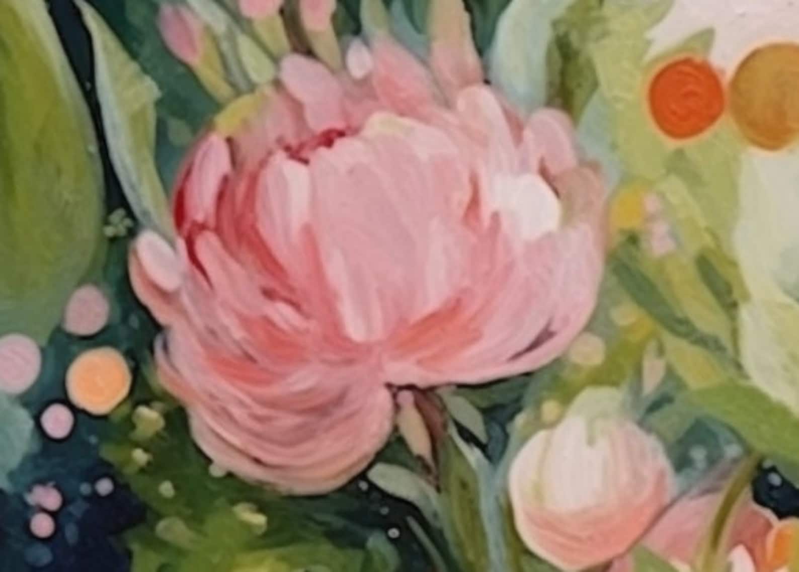 Original Green Flower Oil Painting on Canvas, Abstract Floral Painting ...