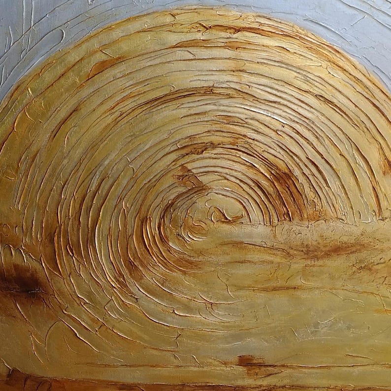 Abstract Gold Circle Oil Painting on Canvas, Large Wall Art Original ...