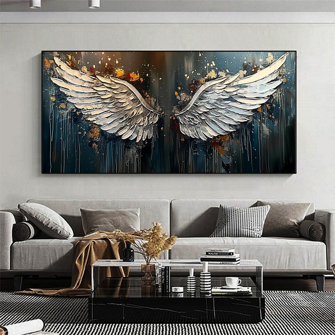 Original Angel Wing Oil Painting on Canvas, Large Wall Art, Abstract ...
