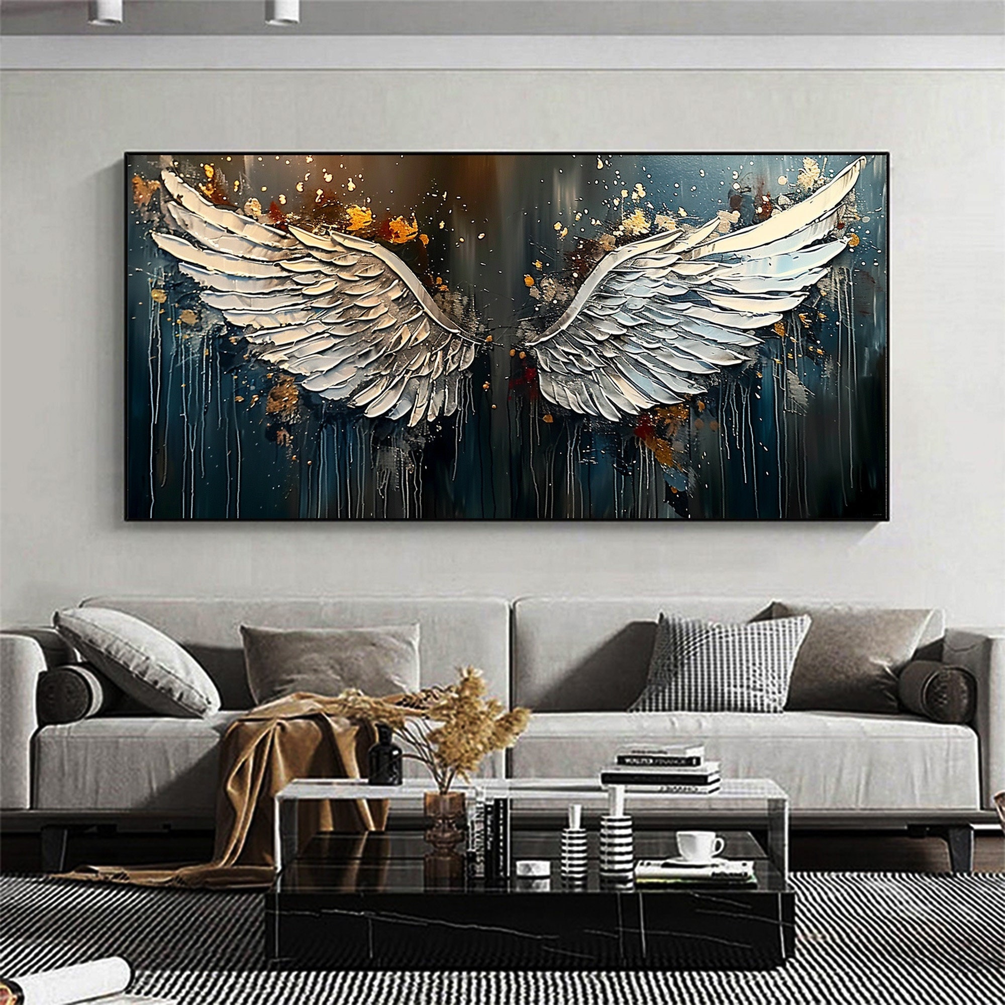 Original Angel Wing Oil Painting on Canvas, Large Wall Art, Abstract ...
