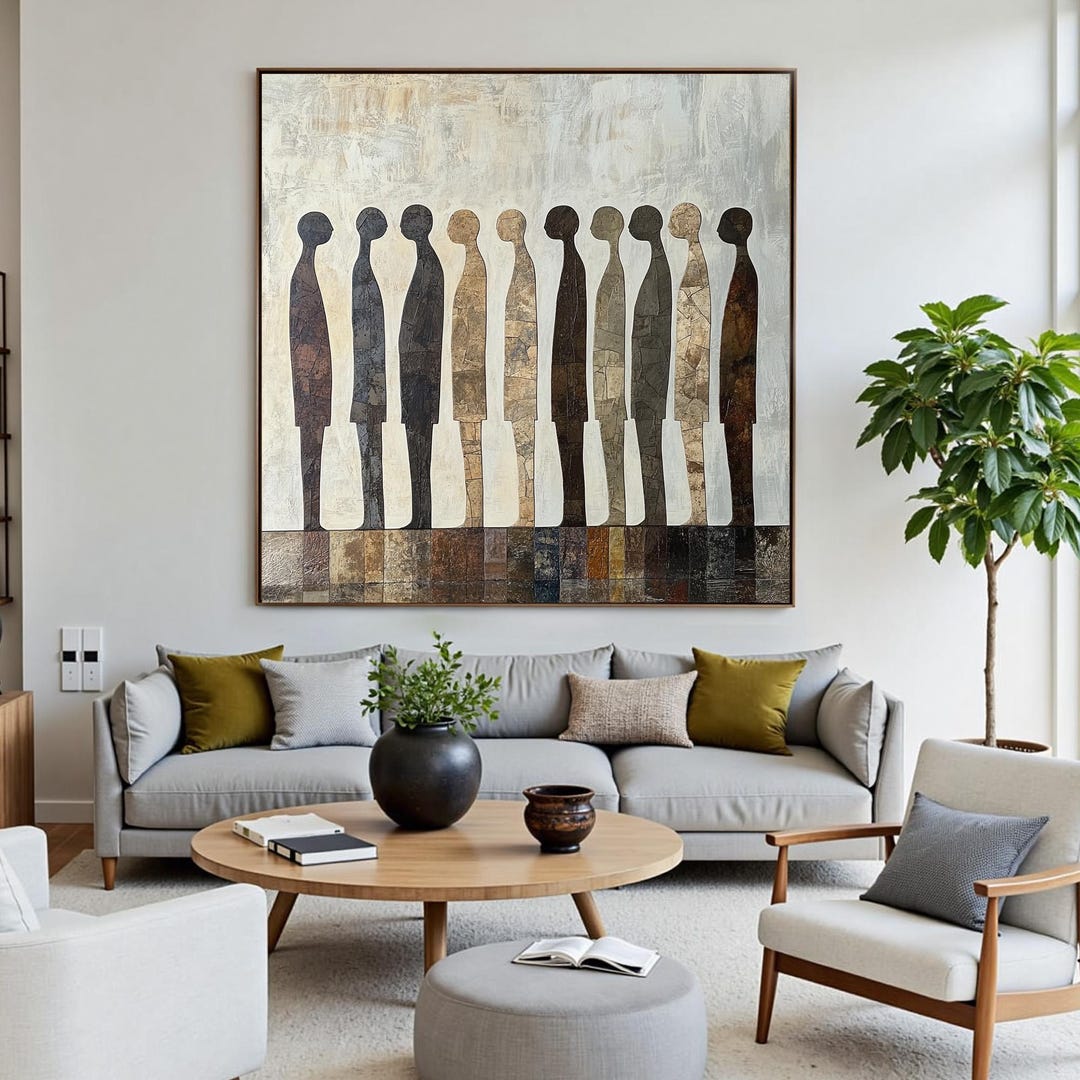 Figurative Abstract Figure Oil Painting on Canvas, Original Black Gold ...