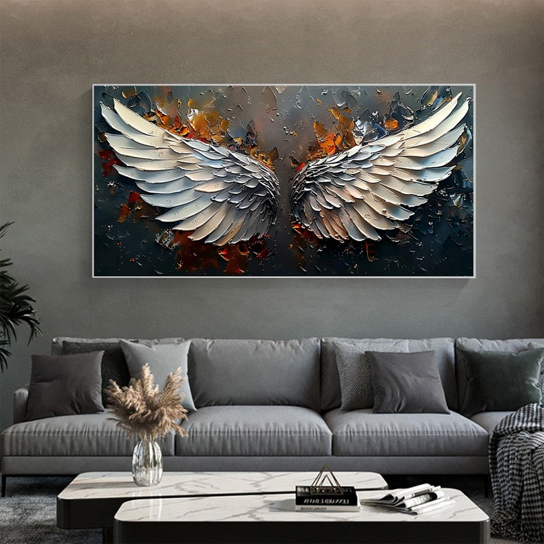 Abstract Original Angel Wing Oil Painting on Canvas, Large Wall Art ...