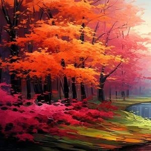 Colorful Forest Landscape Oil Painting on Canvas, Large Wall Art ...