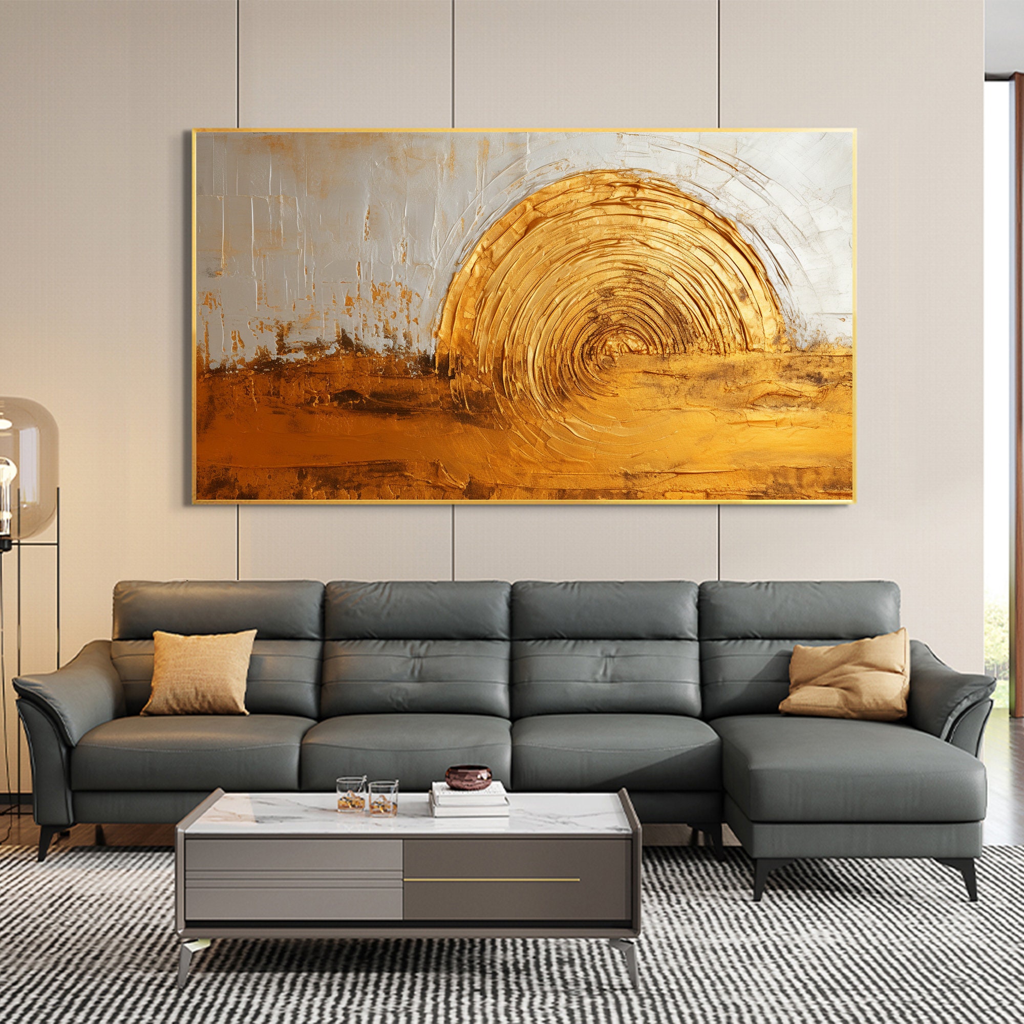 Abstract Gold Circle Oil Painting on Canvas Large Wall Art - Etsy