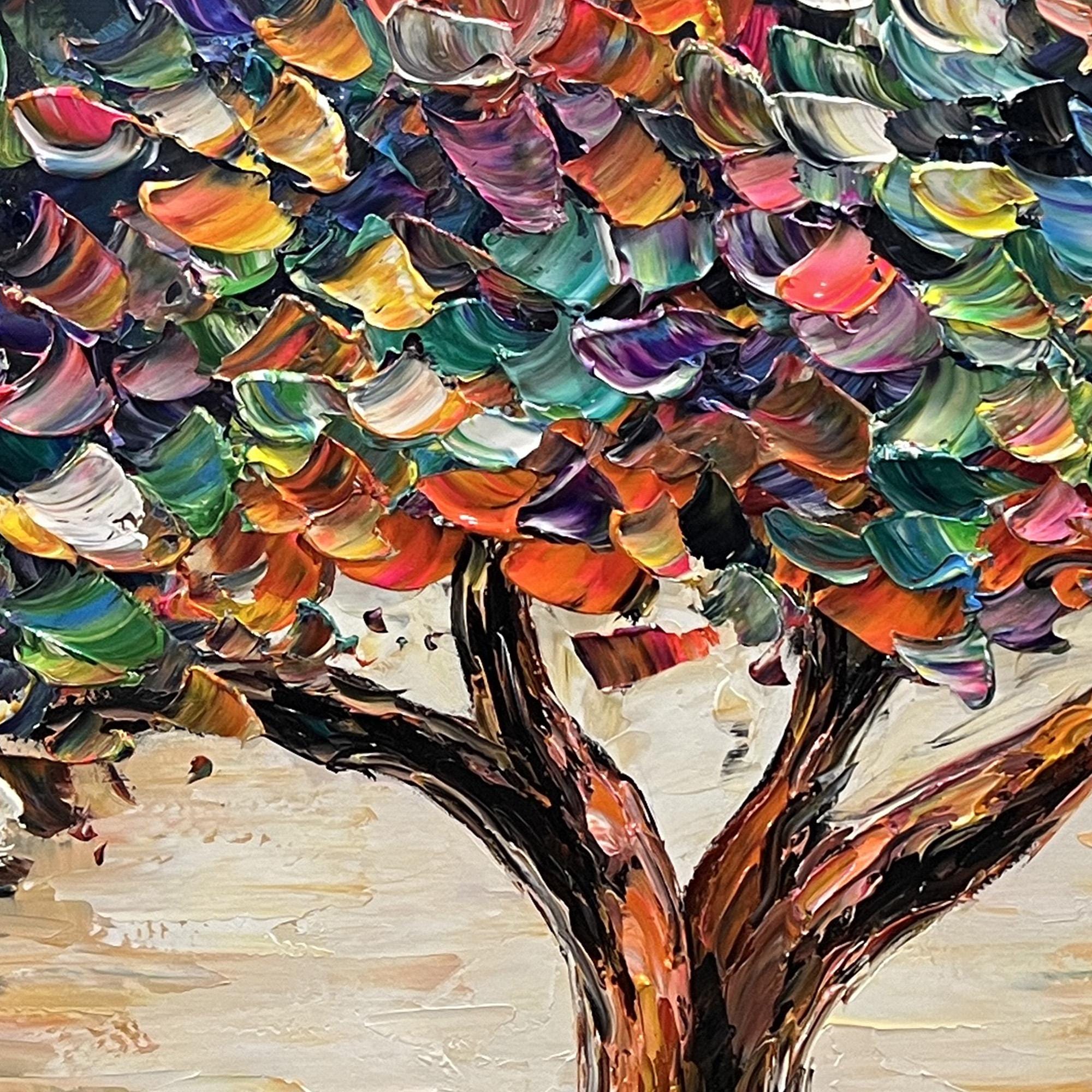 Original Tree of Life Oil Painting on Canvas, Abstract Texture Colorful ...