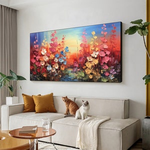 Abstract Flower Landscape Oil Painting on Canvas, Large Wall Art ...