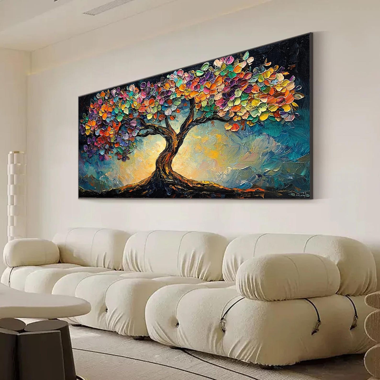 Original Colorful Tree Oil Painting on Canvas, Large Abstract Colorful ...