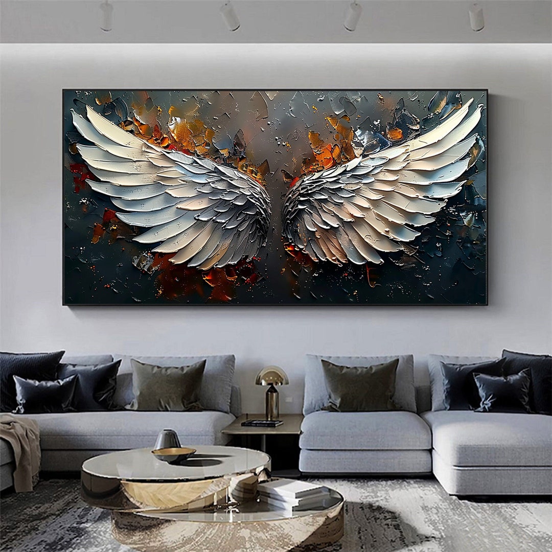 Abstract Original Angel Wing Oil Painting on Canvas, Large Wall Art ...