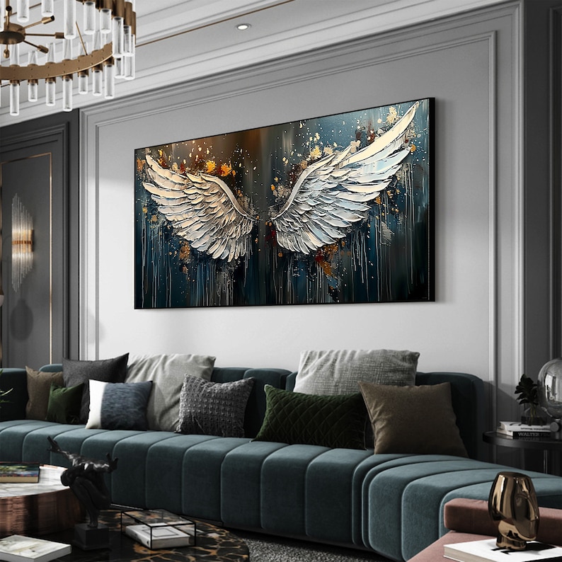 Original Angel Wing Oil Painting on Canvas, Large Wall Art, Abstract ...