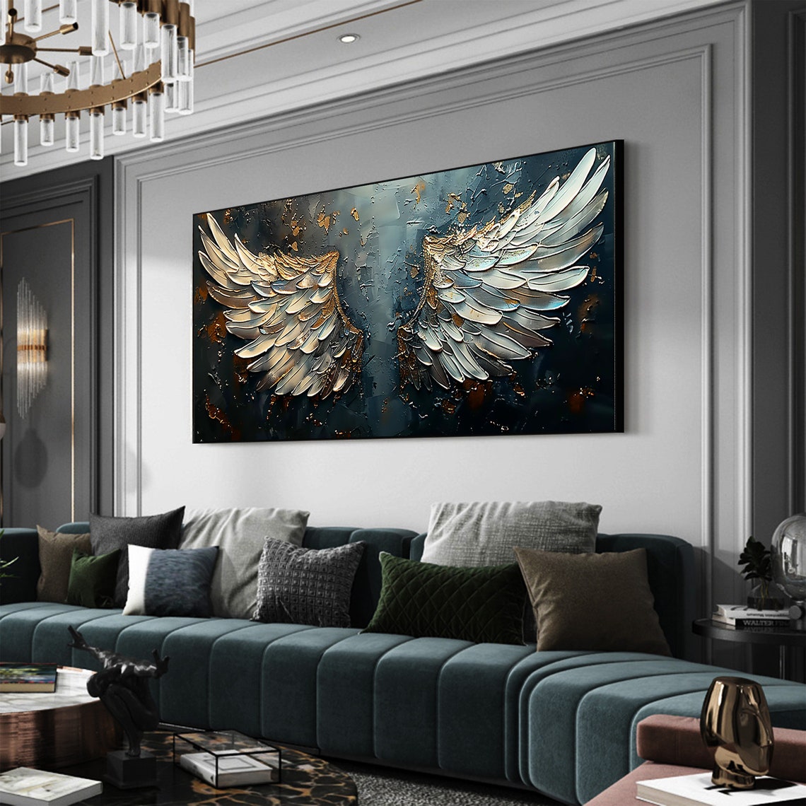 Large Original Angel Wing Oil Painting on Canvas, Abstract Textured ...