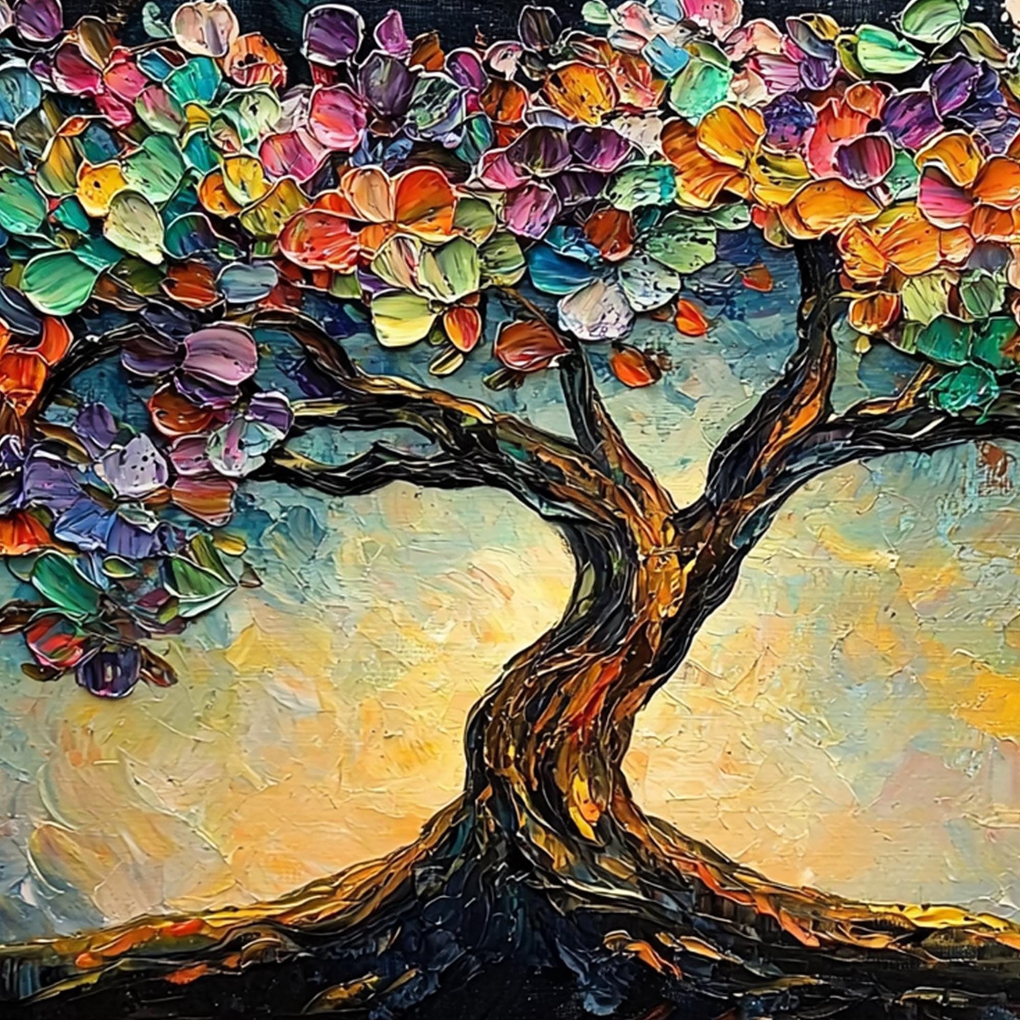 Original Colorful Tree Oil Painting on Canvas, Large Abstract Colorful ...