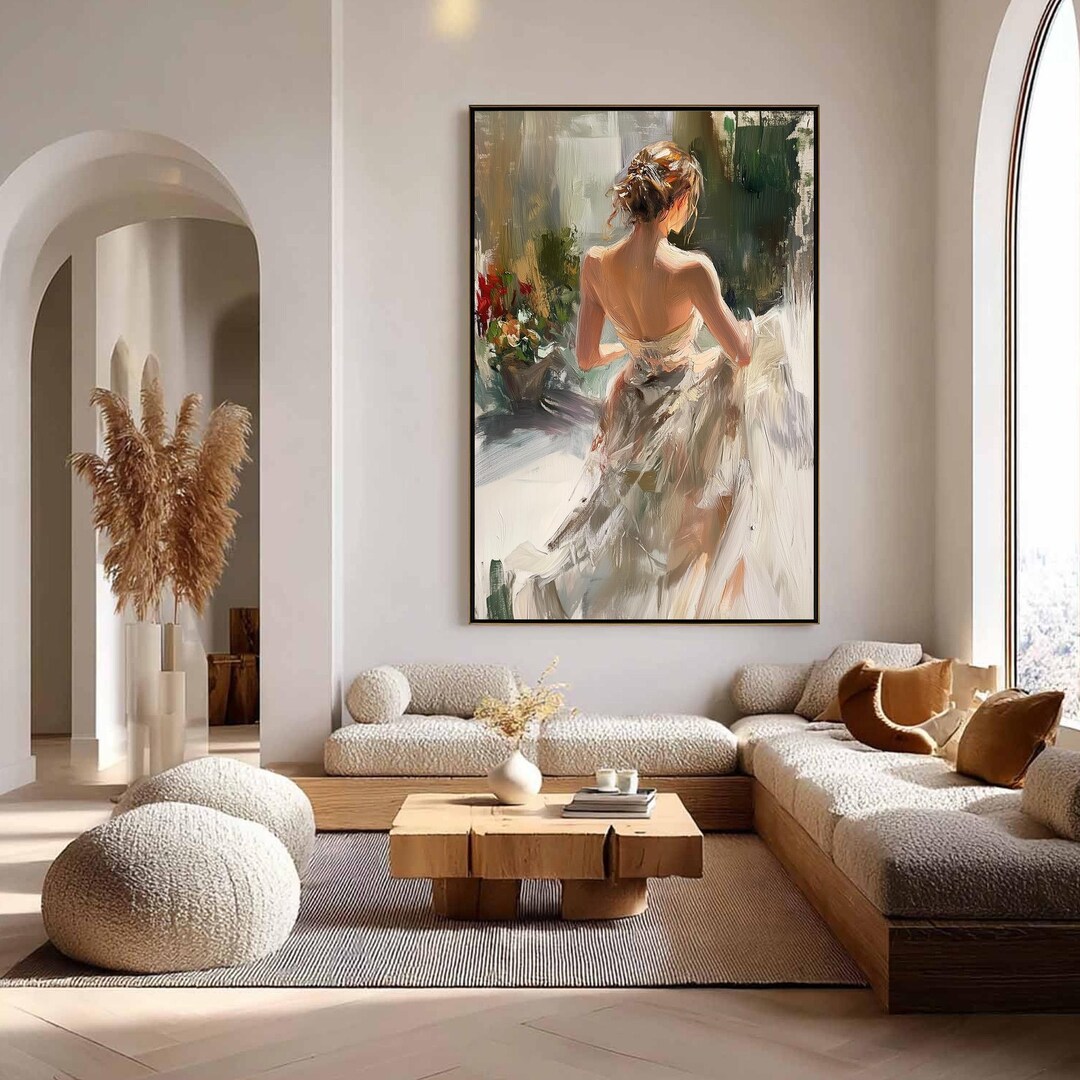 Woman From Back Painting, Impressionist Figurative Art, Neutral Bedroom ...