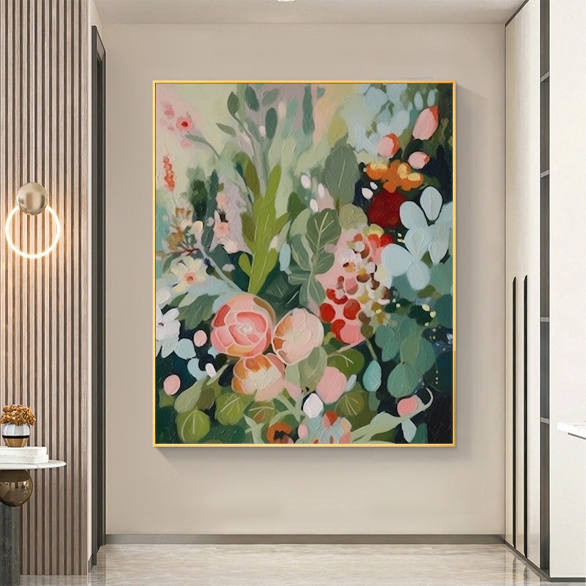 Original Green Flowers Oil Painting on Canvas, Abstract Modern Floral ...