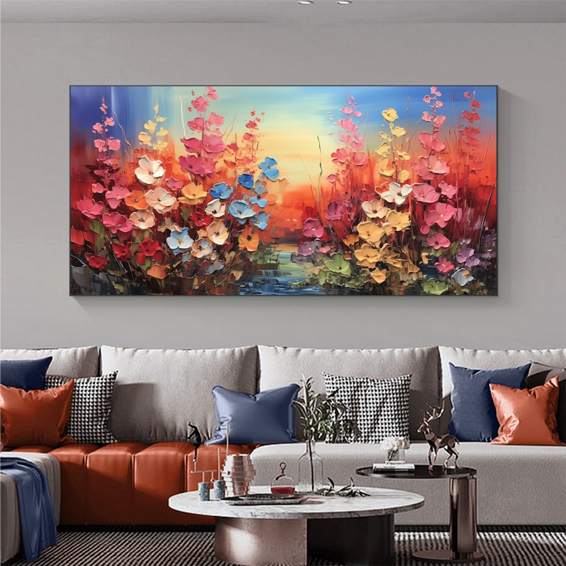 Abstract Flower Landscape Oil Painting on Canvas, Large Wall Art ...