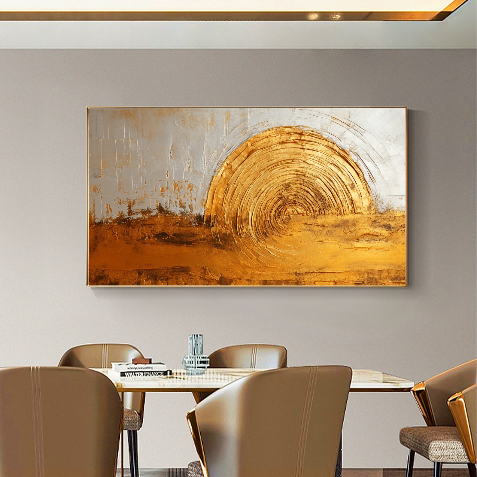 Abstract Gold Circle Oil Painting on Canvas, Large Wall Art Original ...