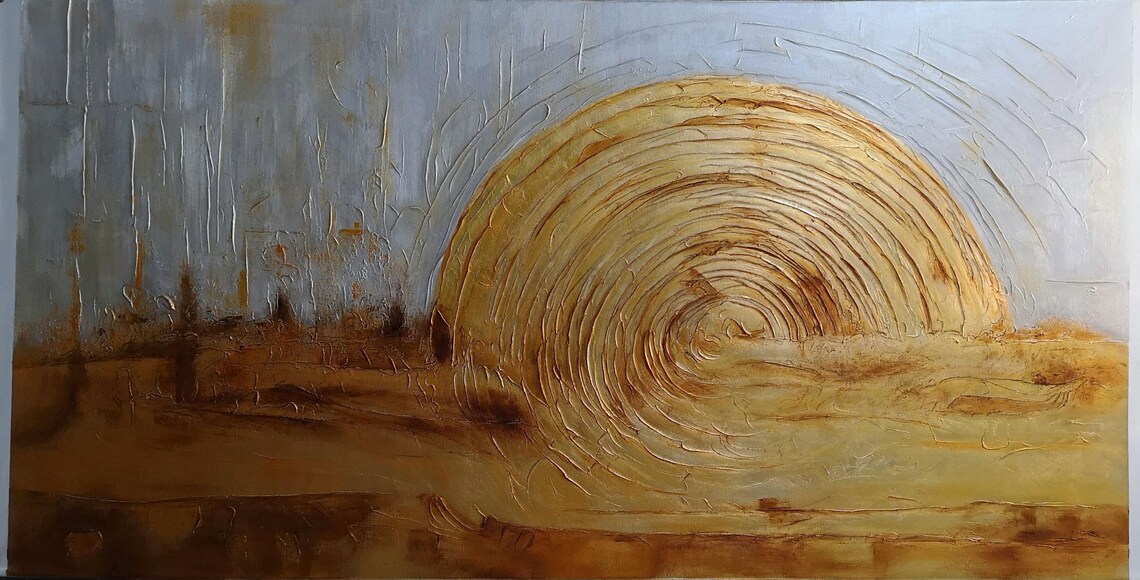 Abstract Gold Circle Oil Painting on Canvas, Large Wall Art Original ...