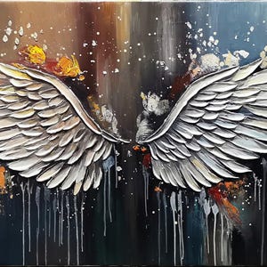 Original Angel Wing Oil Painting on Canvas, Large Wall Art, Abstract ...