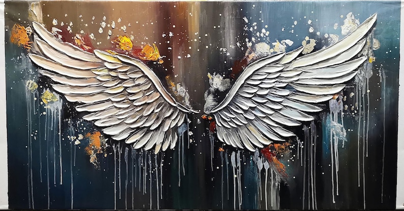 Original Angel Wing Oil Painting on Canvas, Large Wall Art, Abstract ...