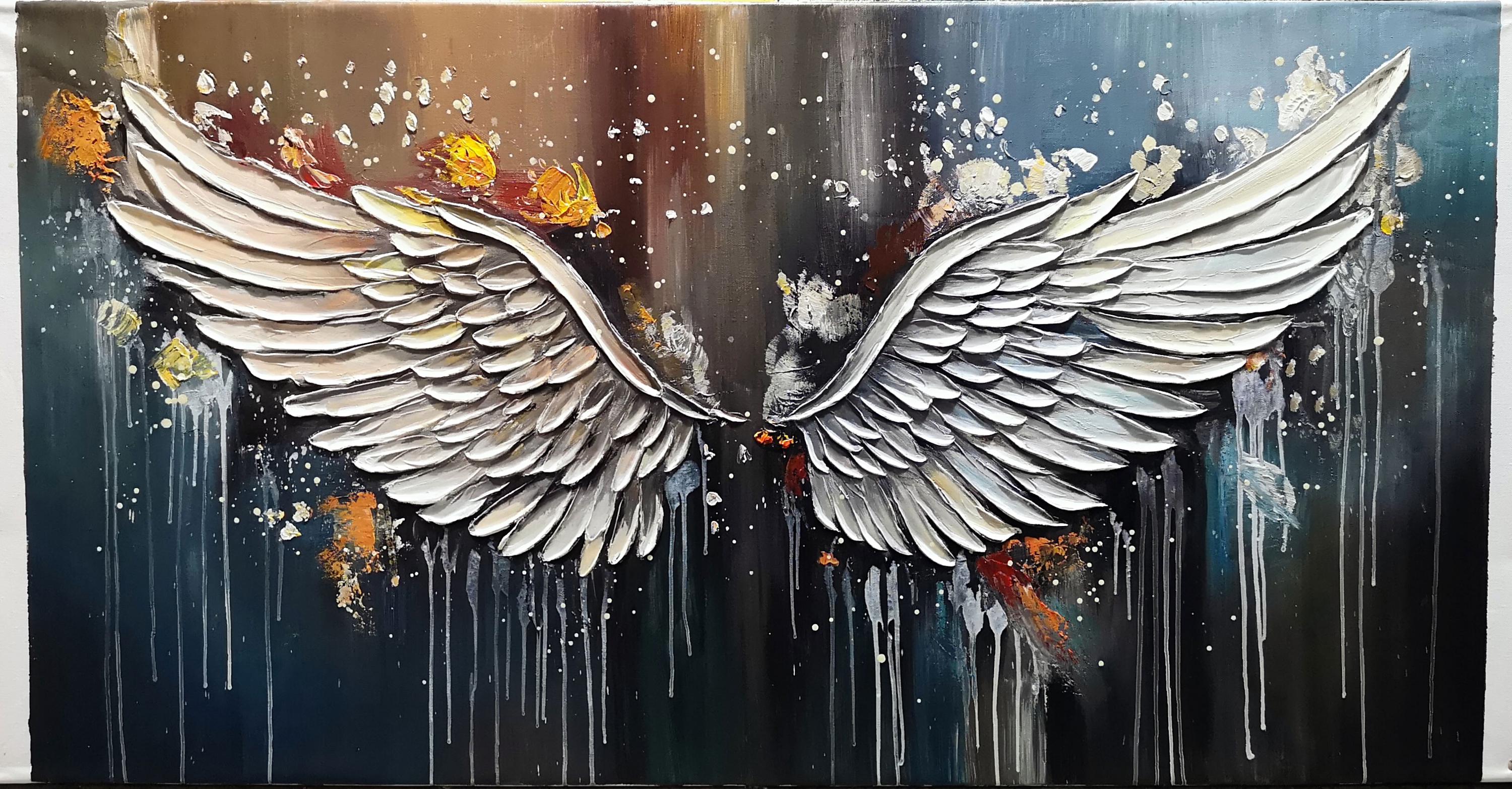 Original Angel Wing Oil Painting on Canvas, Large Wall Art, Abstract ...