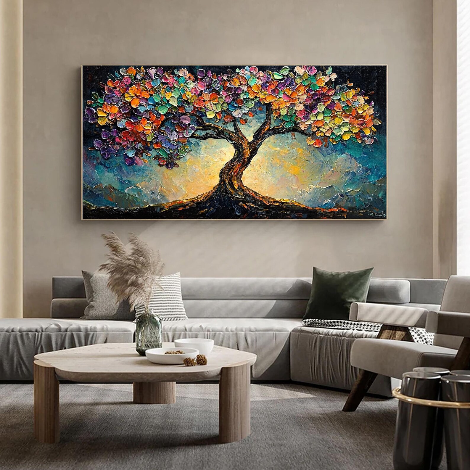 Original Colorful Tree Oil Painting on Canvas, Large Abstract Colorful ...