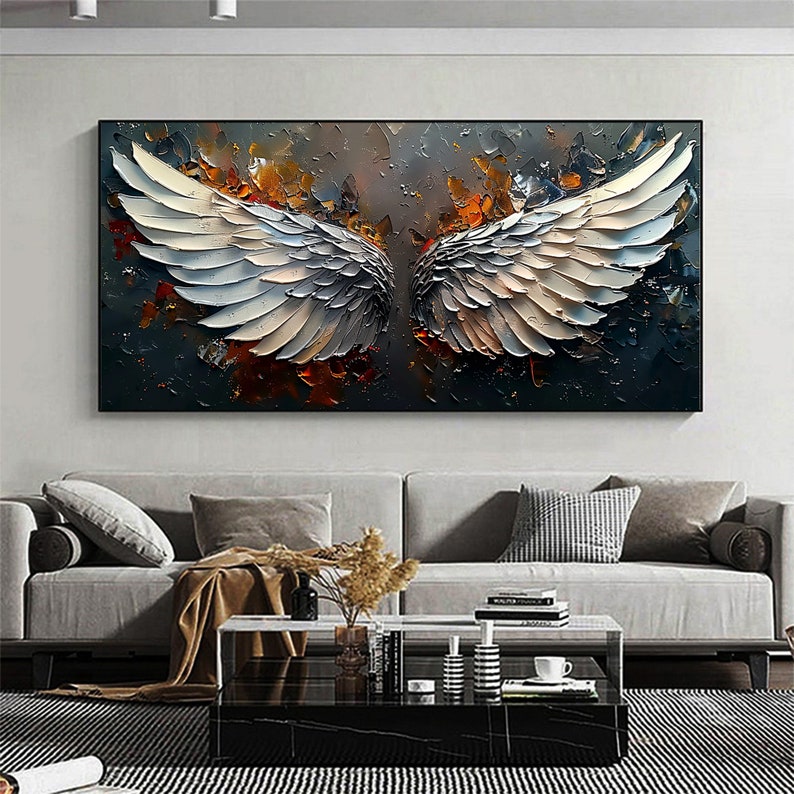 Abstract Original Angel Wing Oil Painting on Canvas, Large Wall Art ...