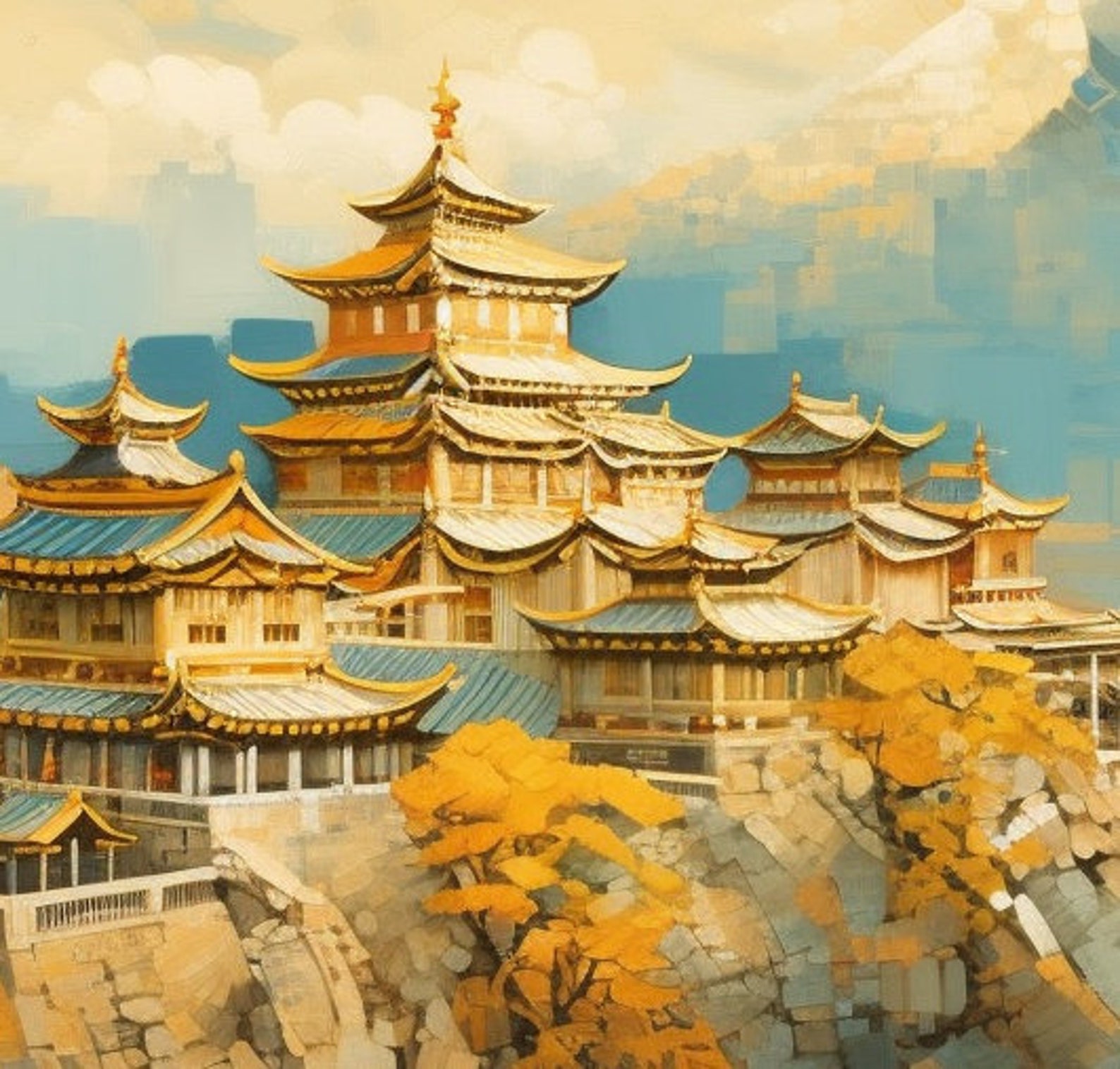 Abstract Temple Oil Painting on Canvas Large Wall Art - Etsy