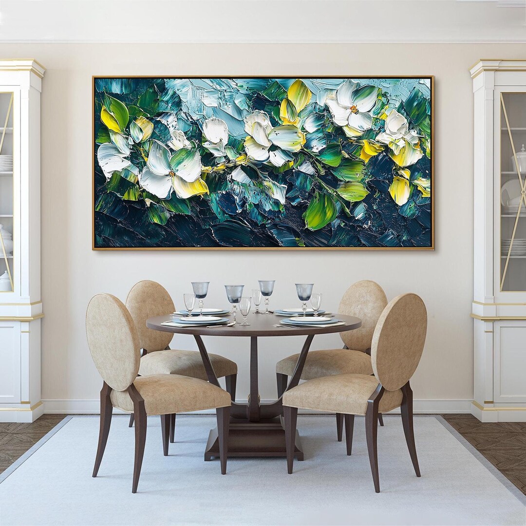 Original Green Flower Oil Painting on Canvas,abstract Texture Floral ...
