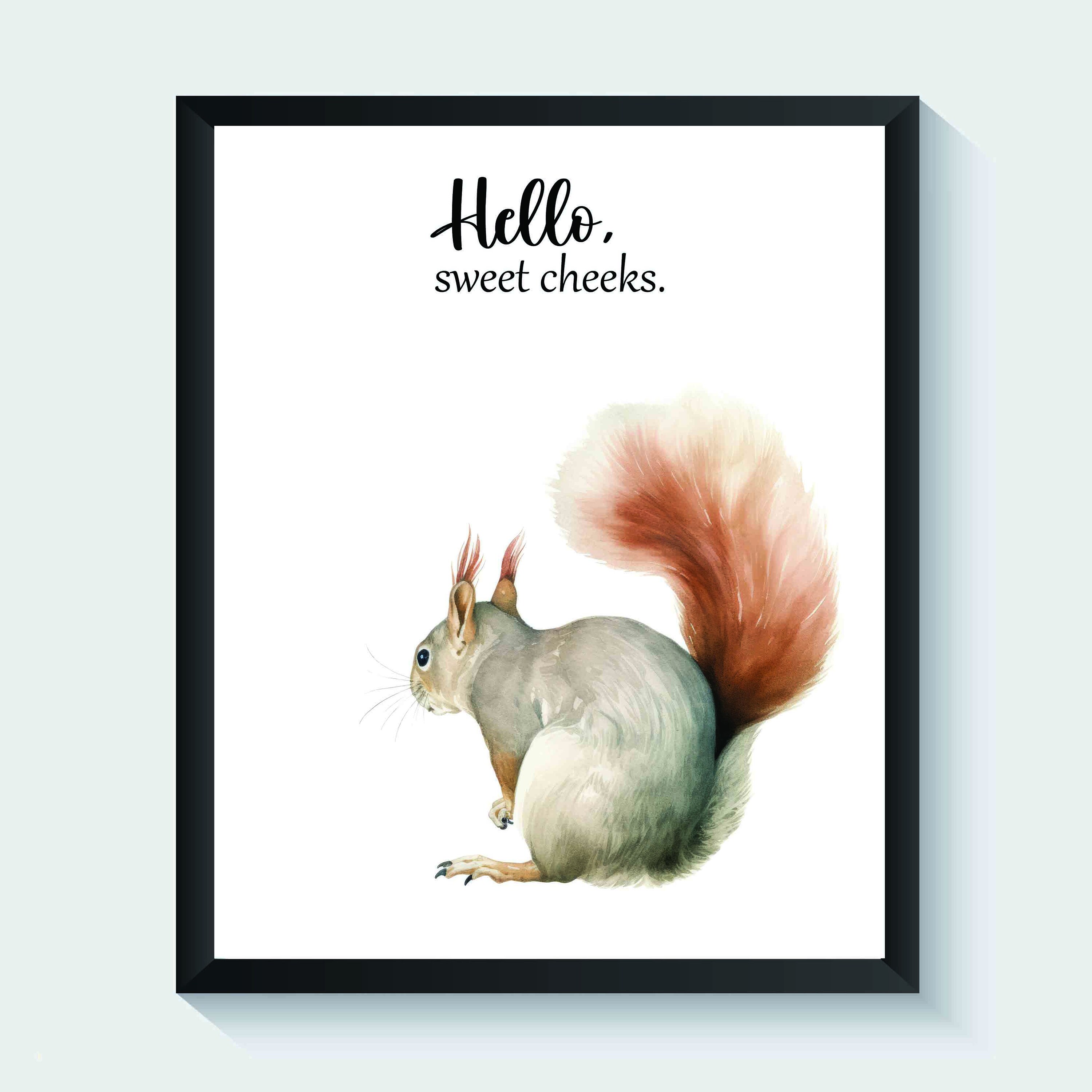 Squirrel hello Sweet Cheeks Bathroom Art Print - Etsy