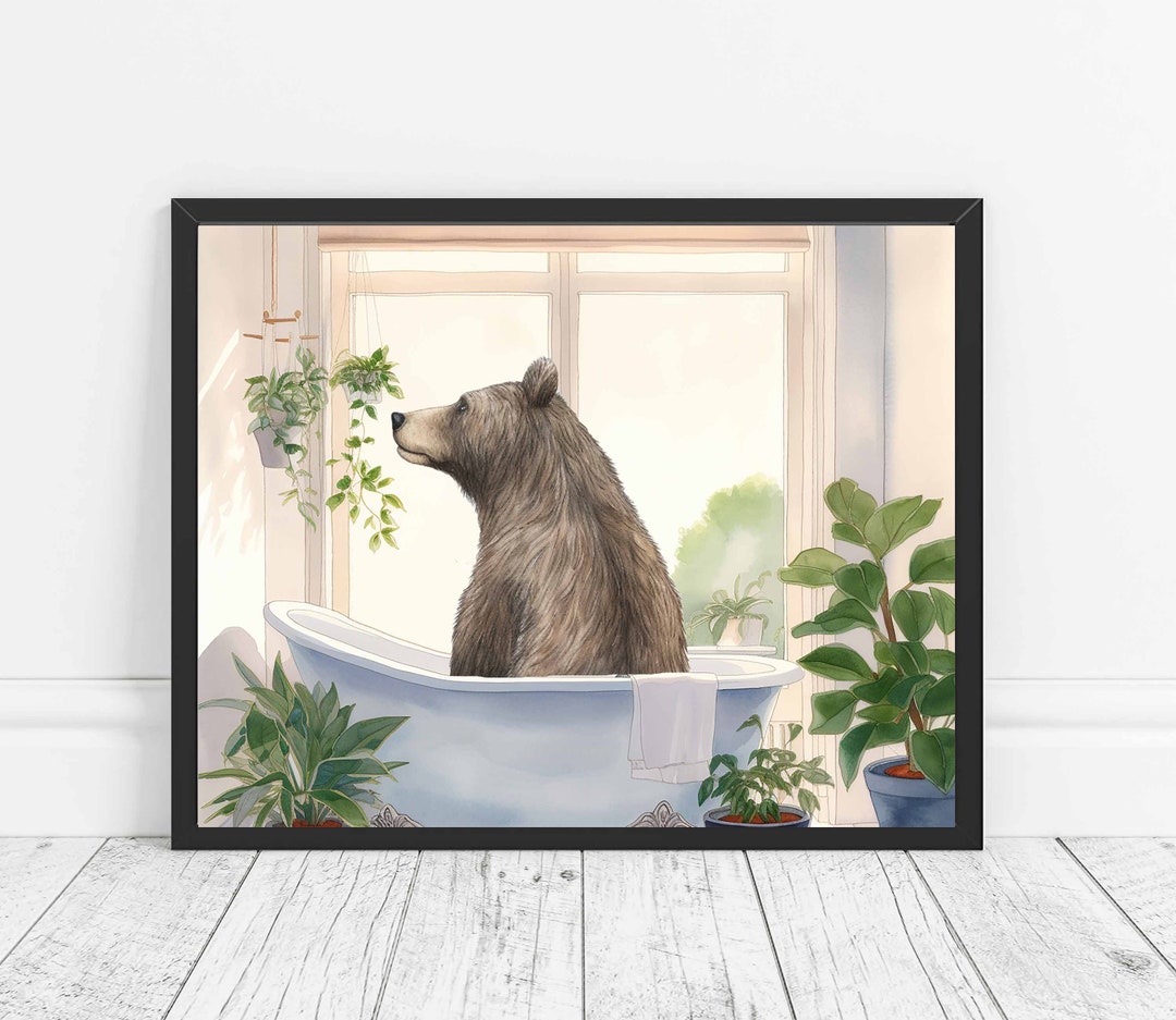 Bear Decor Bathroom Botanical Art Print Poster, Zebra Wall Art Tropical ...