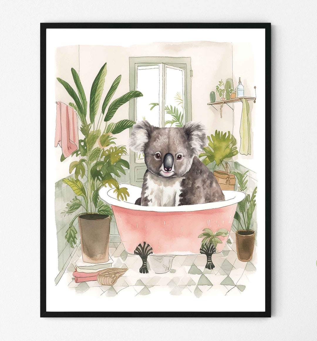 Koala Bathroom Botanical Art Print Poster, Koala Wall Art Tropical Boho ...
