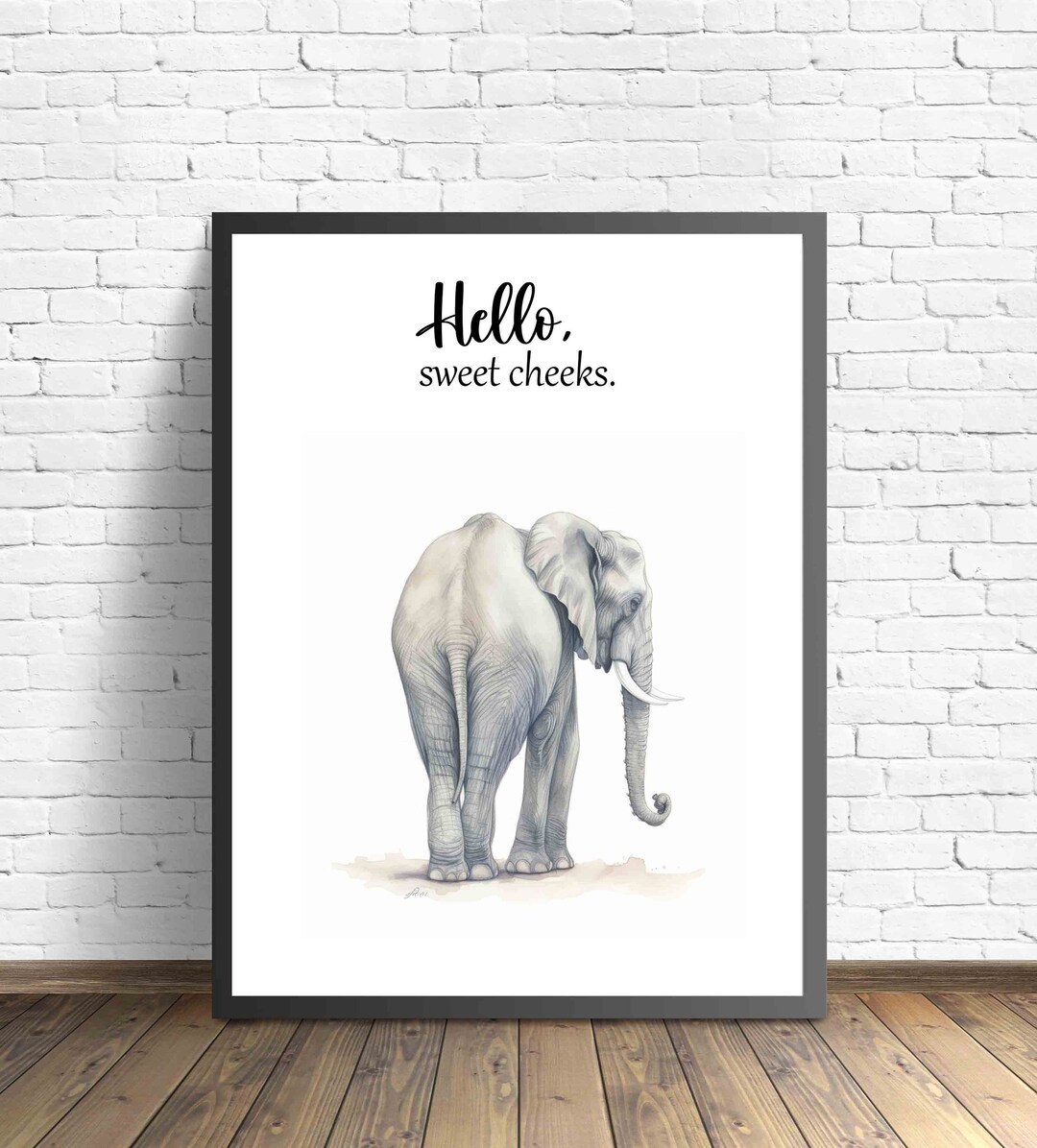 Elephant hello, Sweet Cheeks Bathroom Art Print Poster, Elephant Wall ...