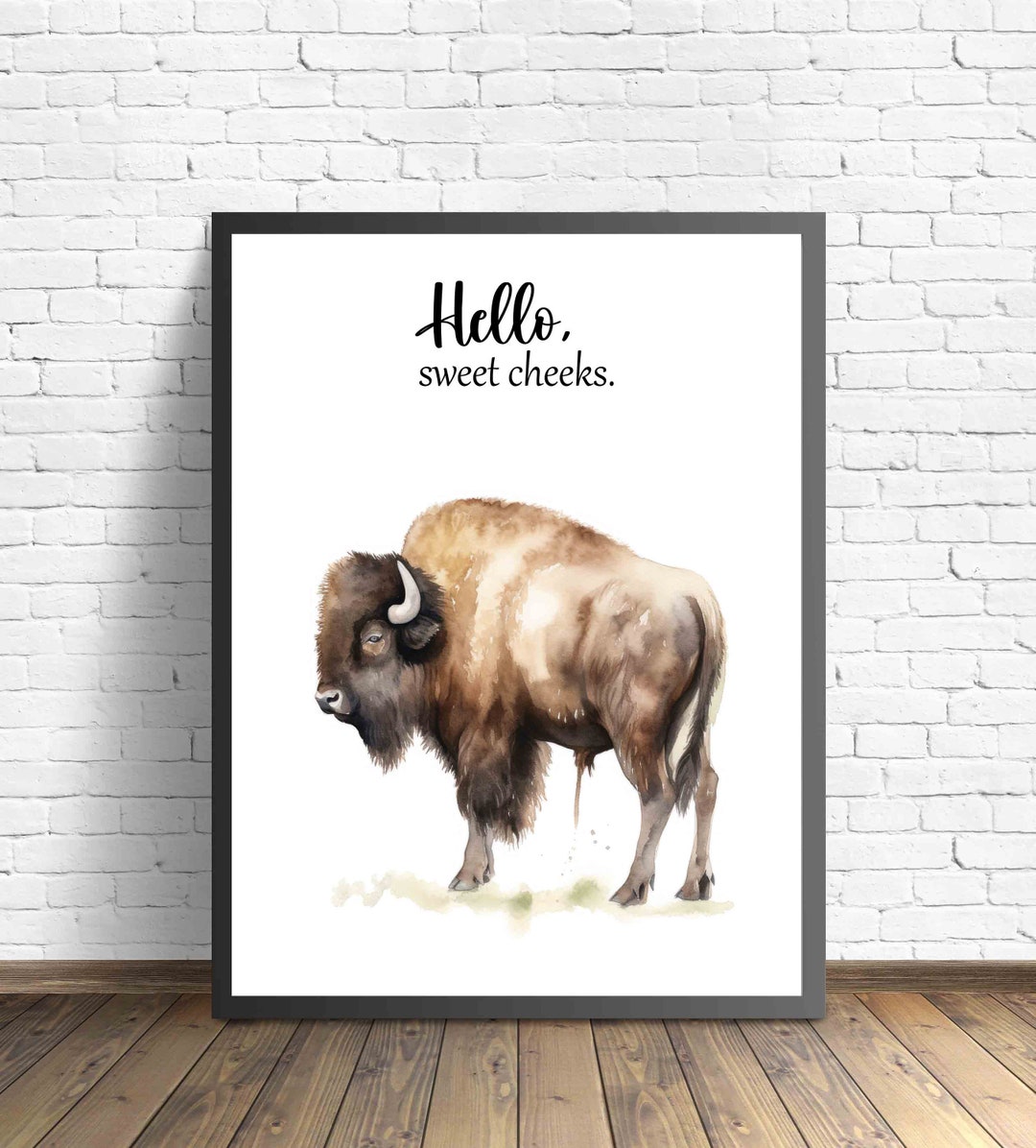 Bison hello, Sweet Cheeks Bathroom Art Print Poster, Bison Wall Art Humor Decoration, Bathroom ...