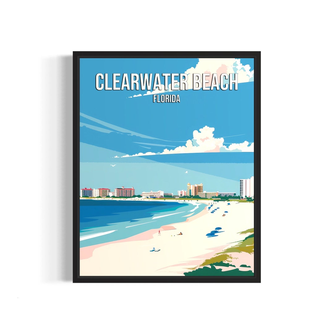 Clearwater Beach Art Print Poster, Florida City Artwork Illustration ...