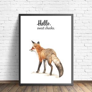 Red Fox hello Sweet Cheeks Bathroom Art Print - Etsy