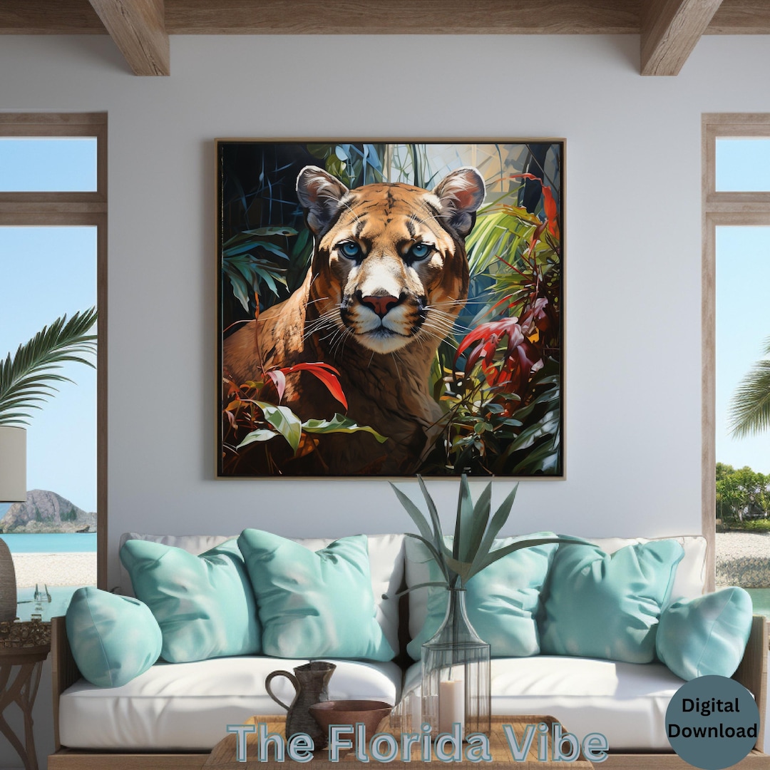 Florida Panther Digital Wall Art, Tropical Art, Panther Home Décor ...