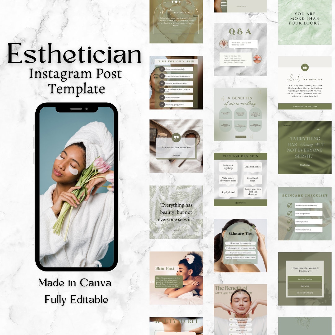 Esthetician Instagram Post Templates | Green Esthetics Instagram Post ...