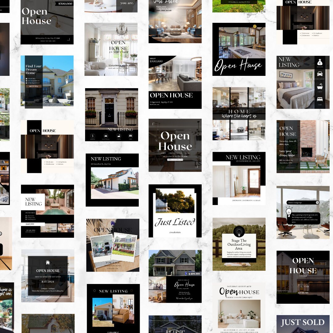 Real Estate Instagram Post Templates | Black & White 100 Realtor Social ...