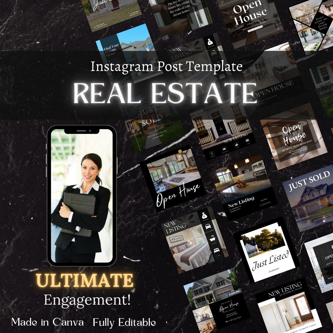 Real Estate Instagram Post Templates | Black & White 100 Realtor Social ...