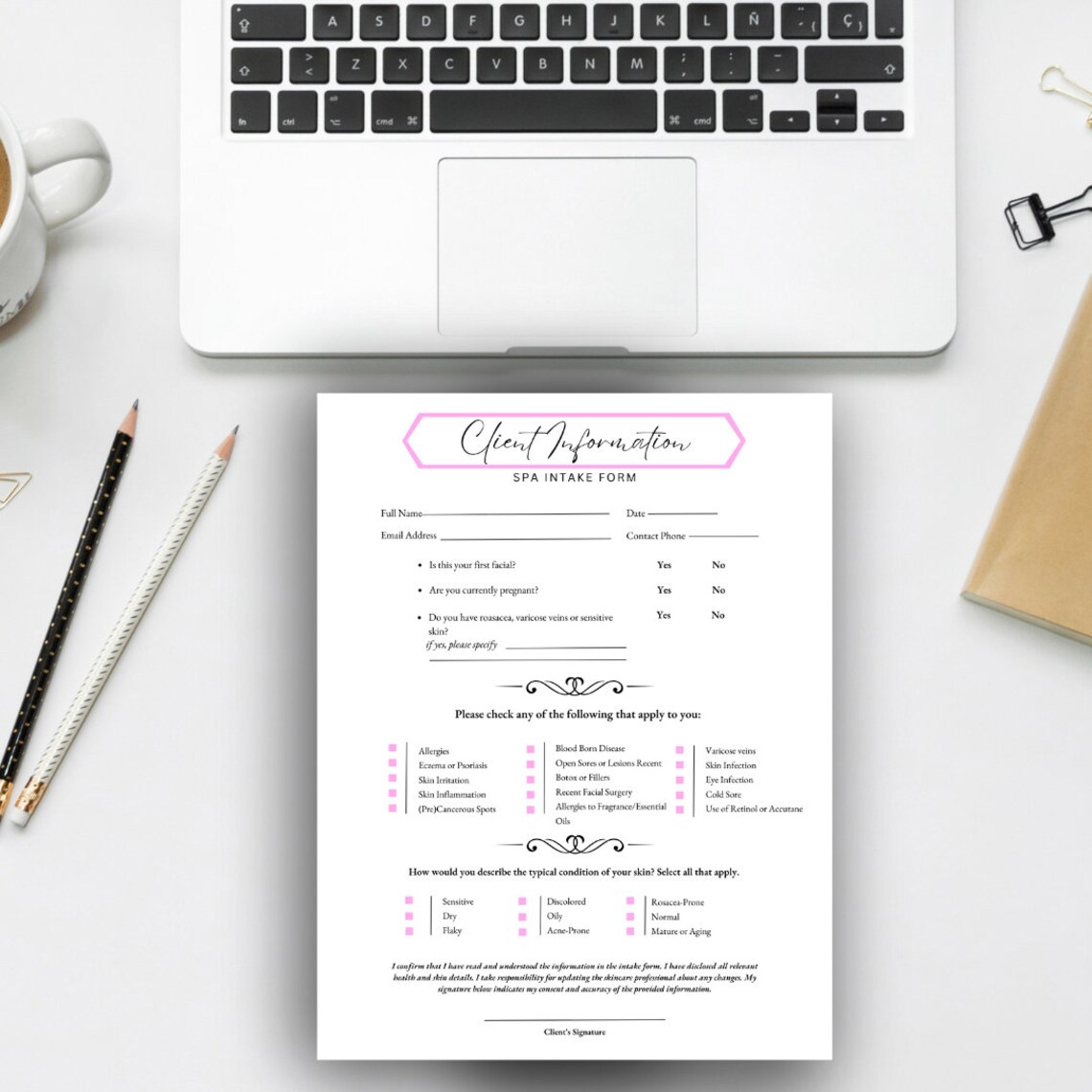 Esthetician Intake Form | Client Intake Form | Esthetician Template ...